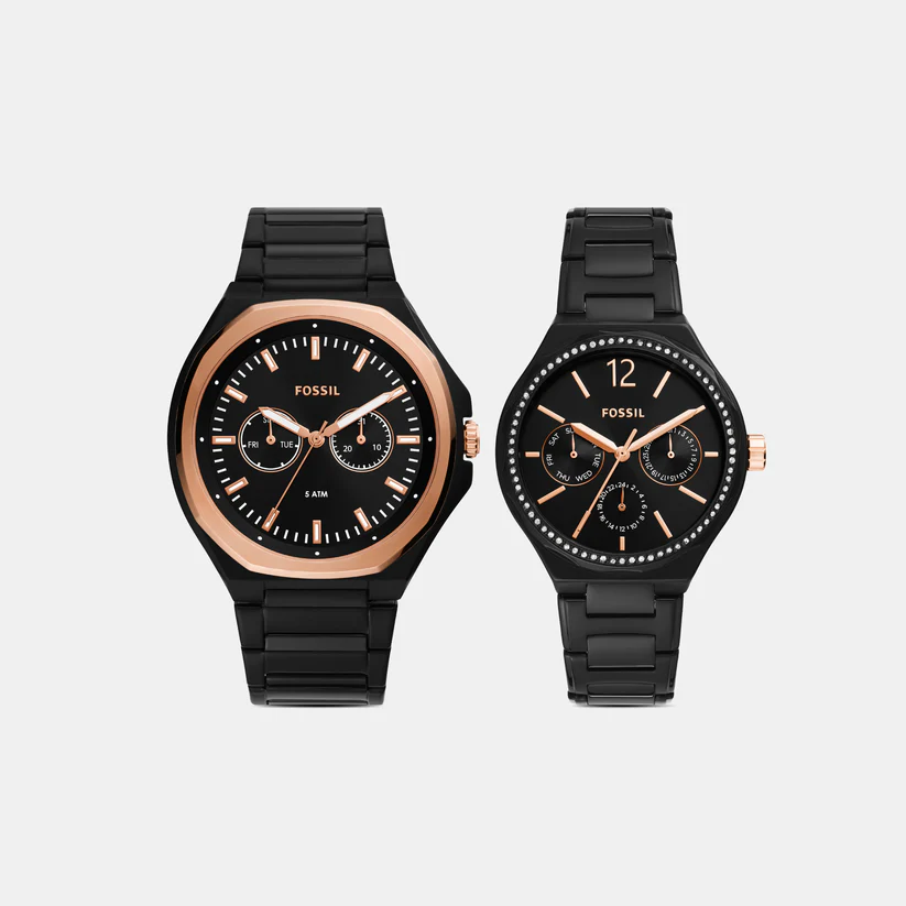 Fossil Evanston His & Her Multifunction – Black Sunray Dial (BQ2645SET)